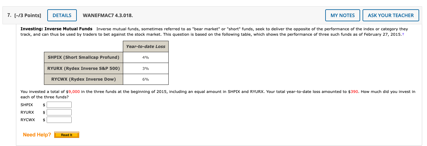 Solved WANEFMAC7 4.3.018. each of the three funds? SHPIX \$ | Chegg.com