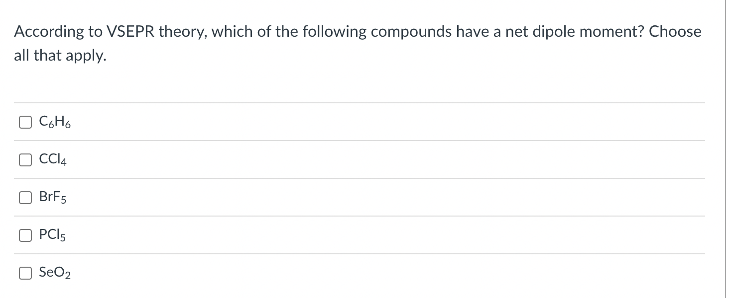 Solved According to VSEPR theory, which of the following | Chegg.com