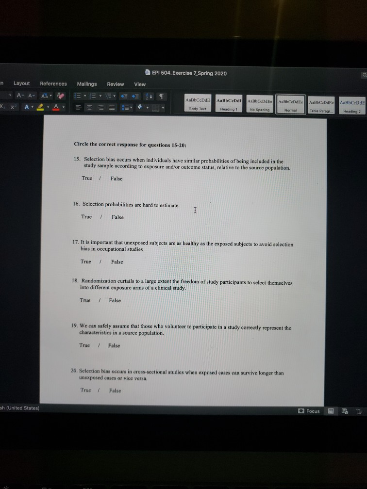 Solved EPI 504_Exercise 7 Spring 2020 Mailings Review View | Chegg.com