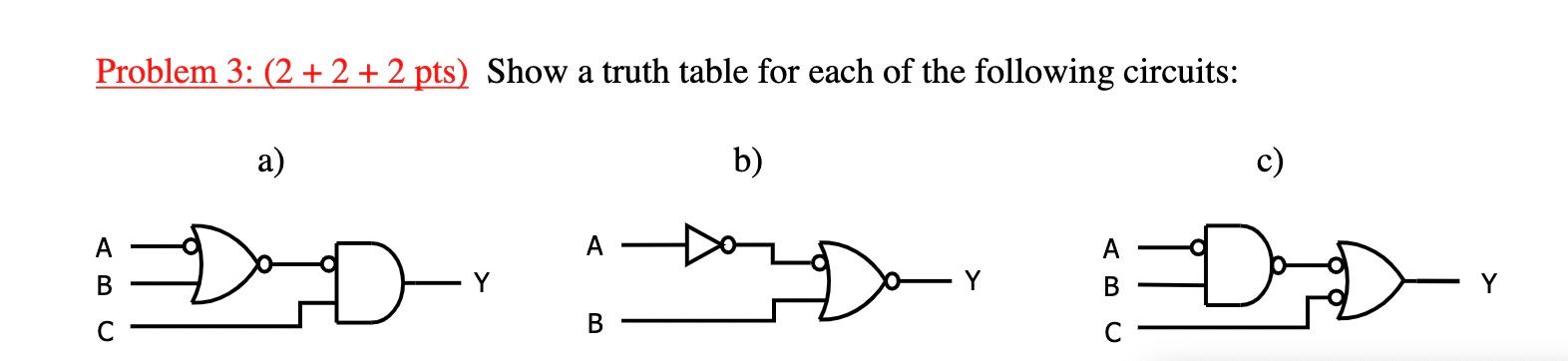 Solved Problem 1: (2 + 2 + 2 + 2 + 2 pts) Show a truth table | Chegg.com