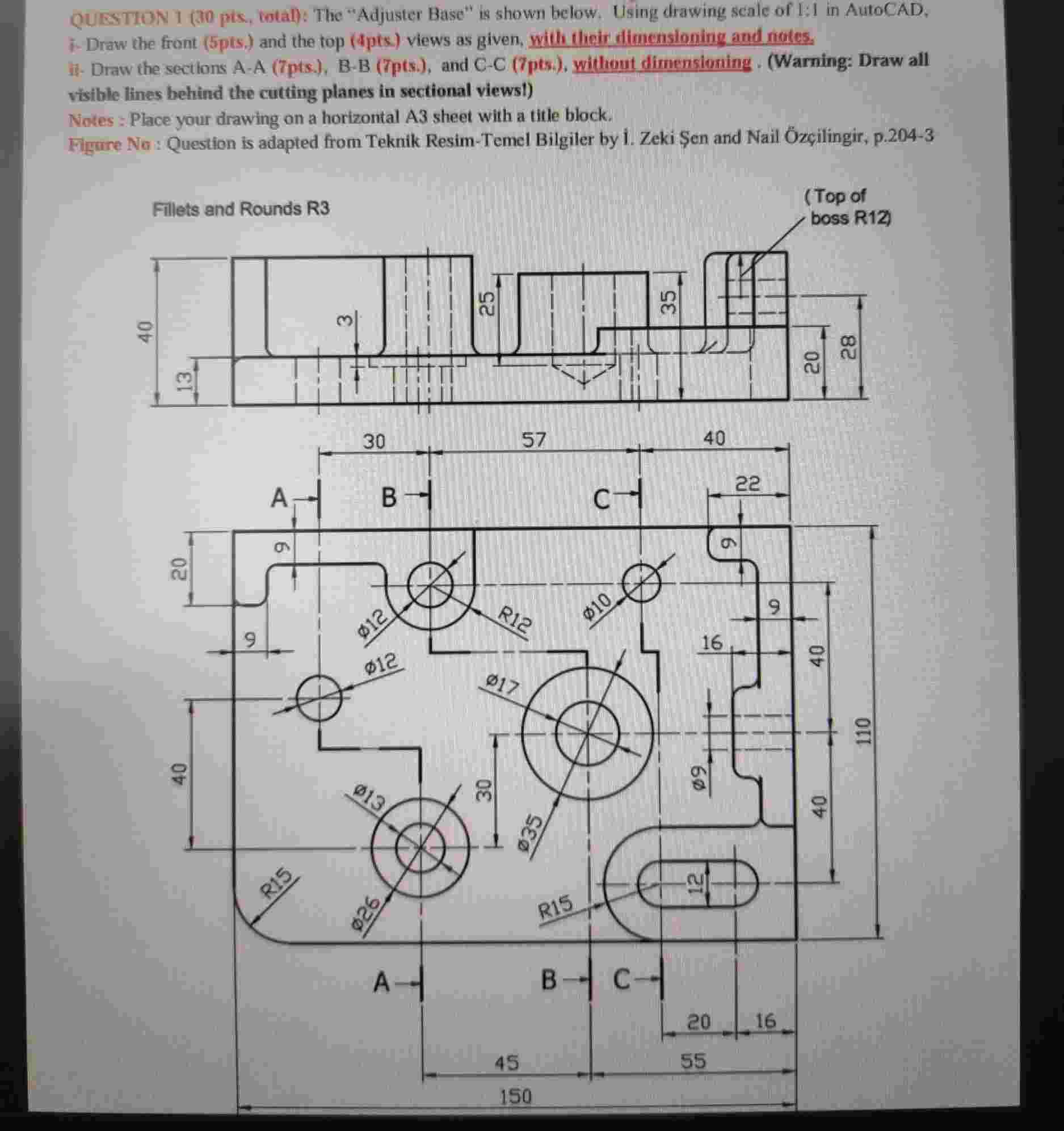 Solved The "Adjuster Base" is shown below. Using drawing | Chegg.com