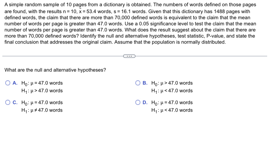 Solved A simple random sample of 10 pages from a dictionary | Chegg.com