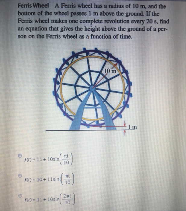Solved Ferris Wheel A Ferris wheel has a radius of 10 m, and | Chegg.com