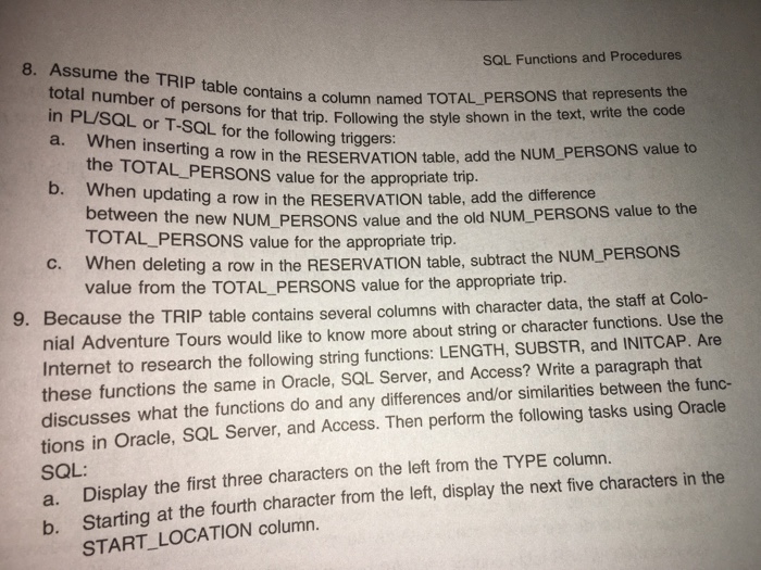 Solved Use SQL and Colonial Adventure Tour database to | Chegg.com
