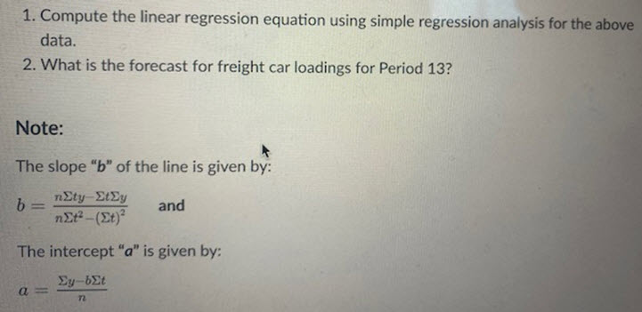 Solved 1. Compute the linear regression equation using | Chegg.com