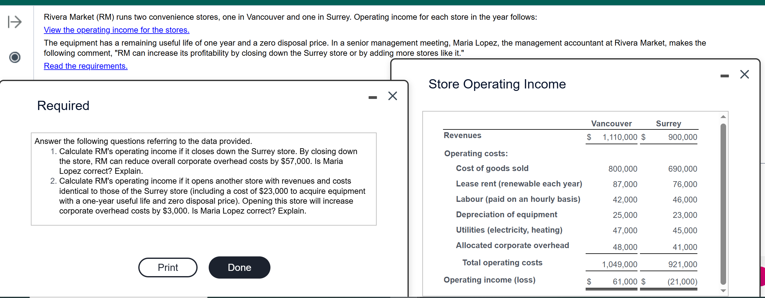 Solved Rivera Market (RM) ﻿runs two convenience stores, one | Chegg.com