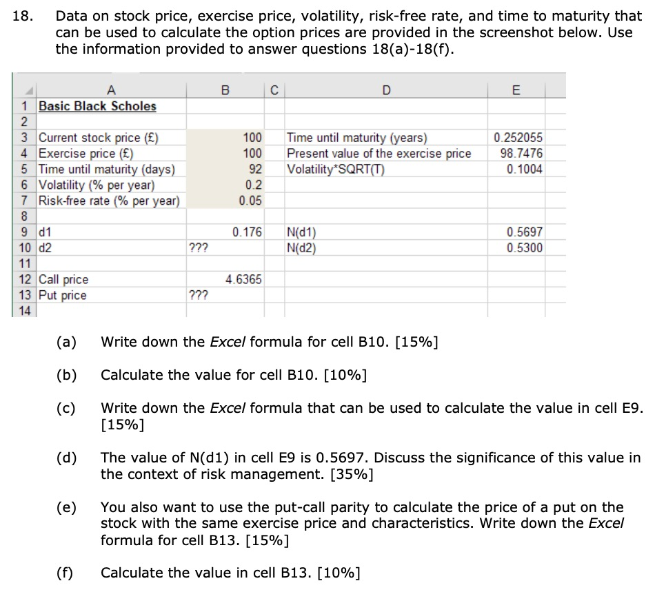Solved 18. Data on stock price, exercise price, volatility, | Chegg.com