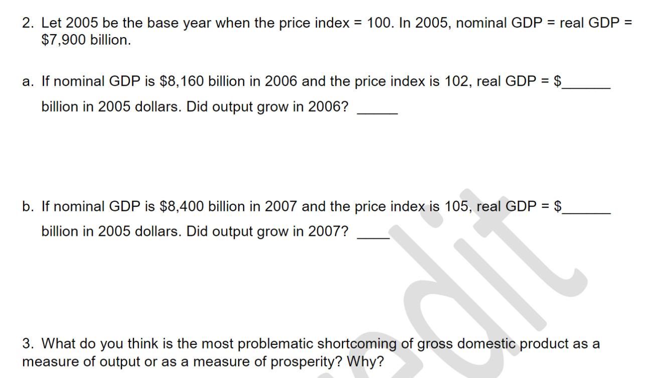 Solved 2. Let 2005 be the base year when the price index | Chegg.com