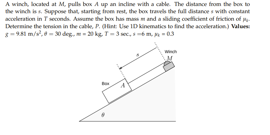 Solved A winch, located at M, pulls box A up an incline with | Chegg.com