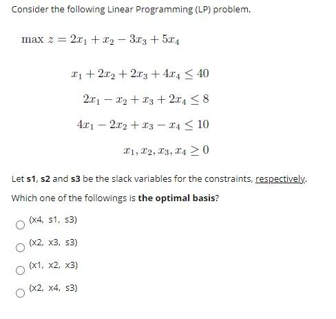 Solved Consider the following Linear Programming (LP) | Chegg.com