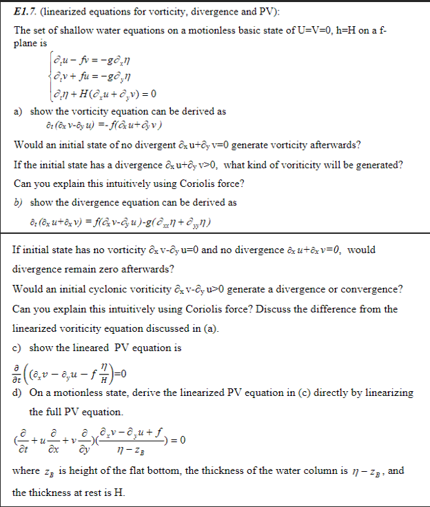 E1.7. (linearized equations for vorticity, divergence | Chegg.com