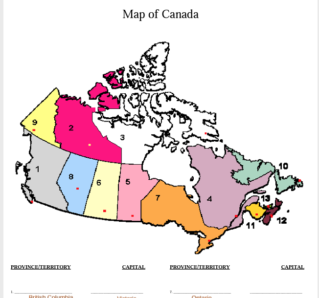 Solved 2 8 PROVINCE/TERRITORY British Columbia 6 Map of | Chegg.com