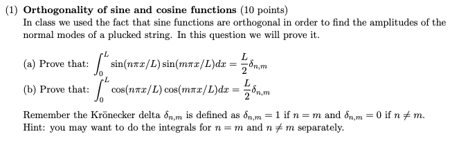 Solved (1) Orthogonality of sine and cosine functions (10 | Chegg.com