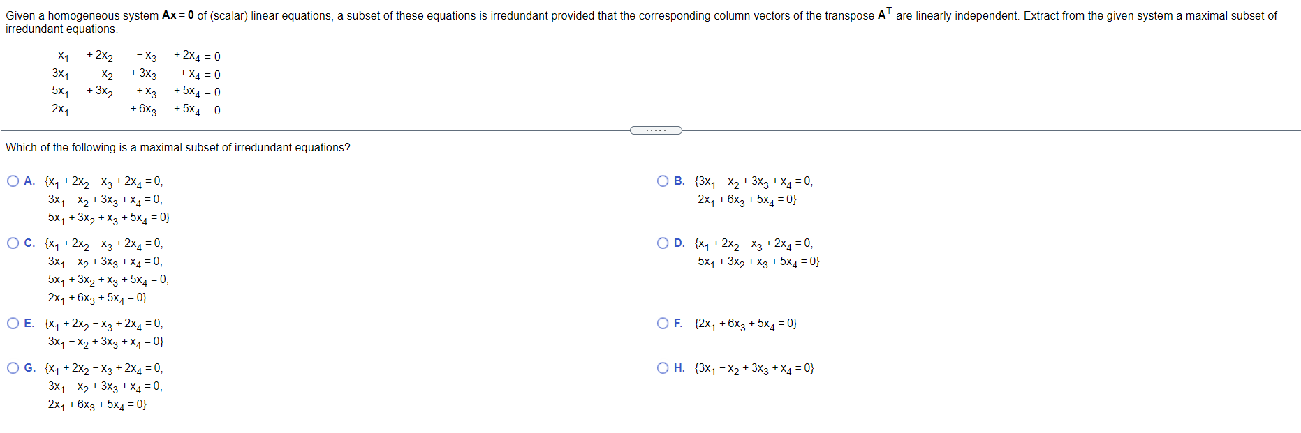 Solved Given a homogeneous system Ax = 0 of (scalar) linear | Chegg.com