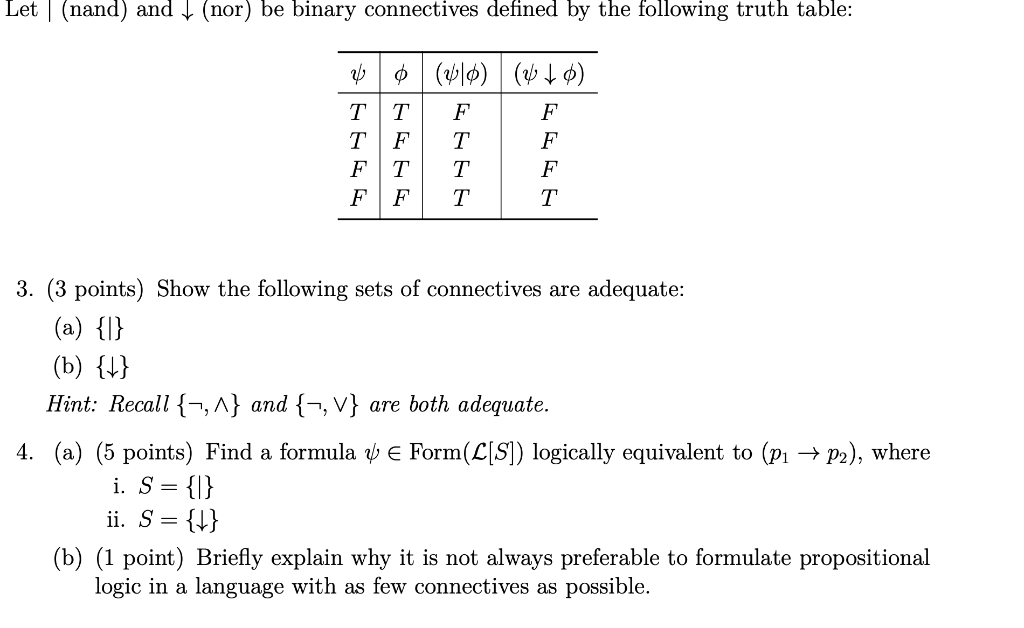 Solved Let (nand) and (nor) be binary connectives defined by | Chegg.com