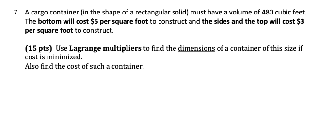 Solved 7. A cargo container (in the shape of a rectangular | Chegg.com