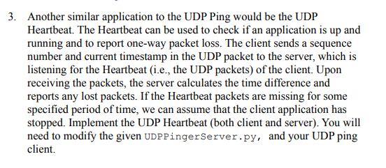 3. Another similar application to the UDP Ping would | Chegg.com