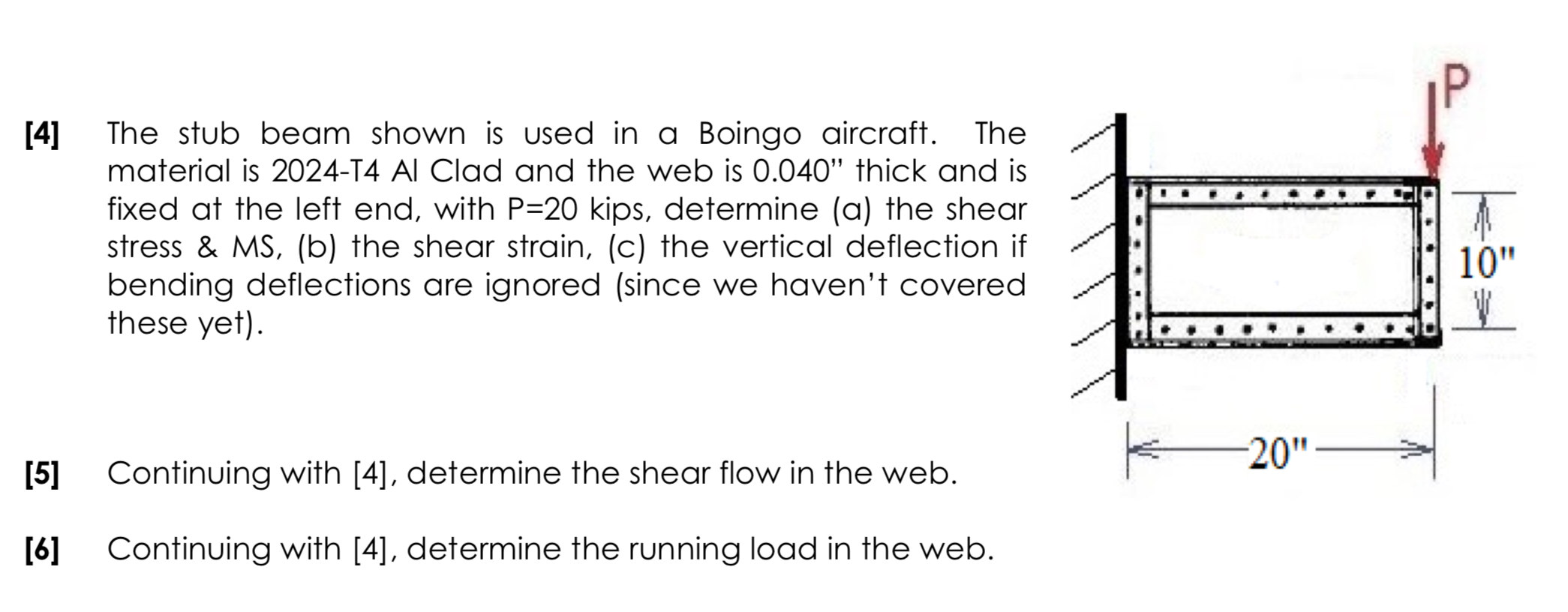 Solved [4] The stub beam shown is used in a Boingo aircraft. | Chegg.com