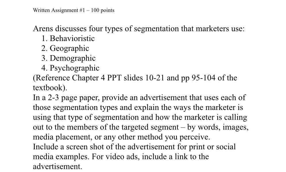 Solved Arens discusses four types of segmentation that | Chegg.com