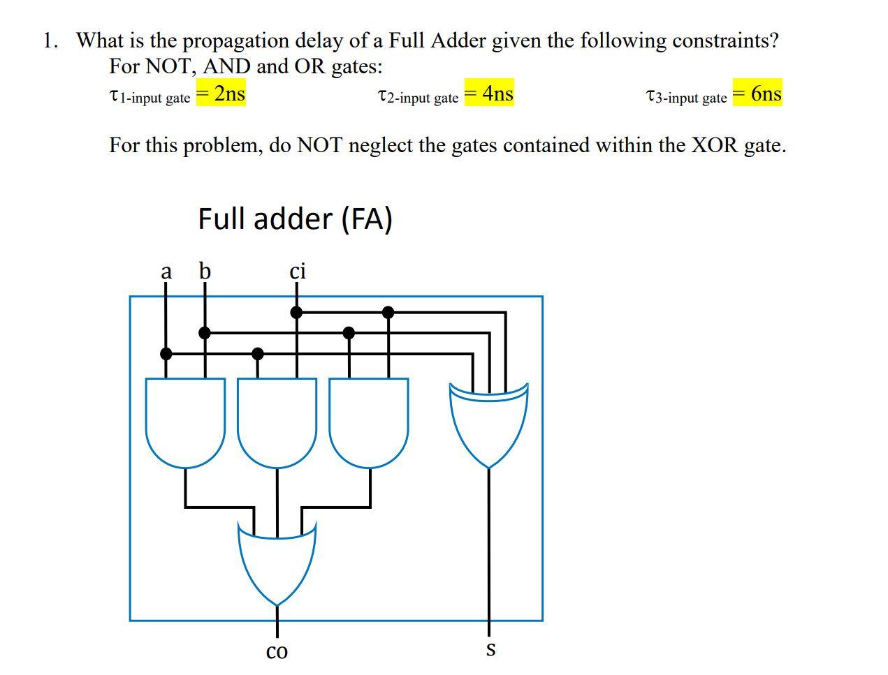 Solved 1. What is the propagation delay of a Full Adder | Chegg.com