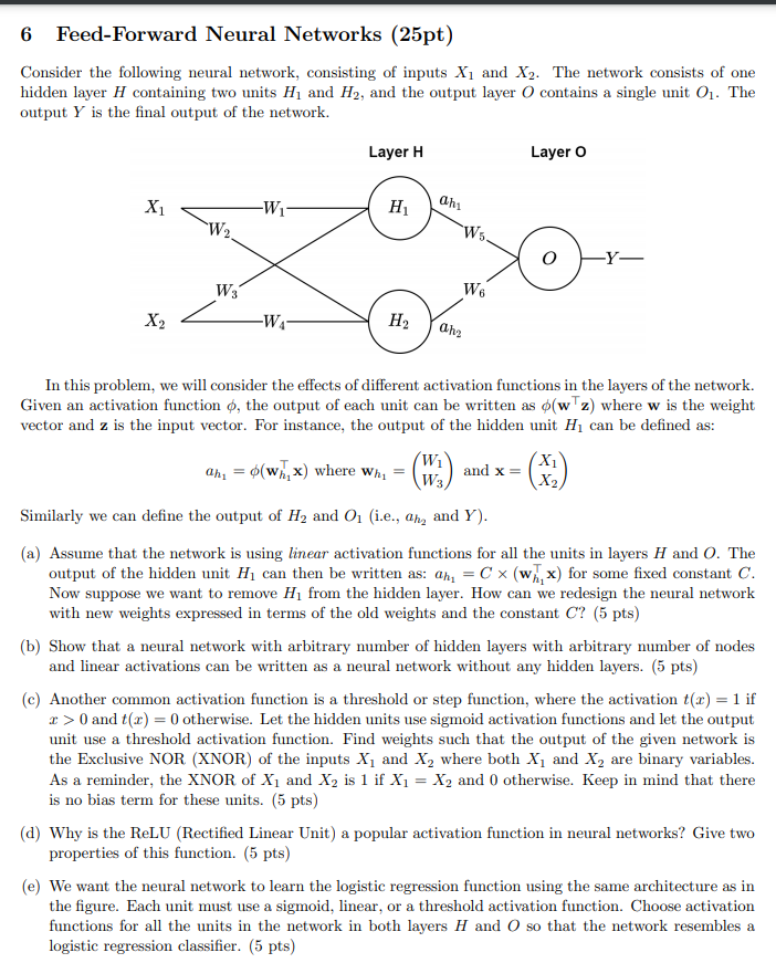 Feed-Forward Neural Networks (25pt) Consider the | Chegg.com