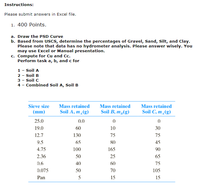 Solved Instructions: Please submit answers in Excel file. 1. | Chegg.com