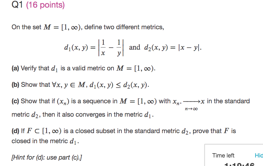 Solved Q1 (16 points) On the set M = [1, 0), define two | Chegg.com