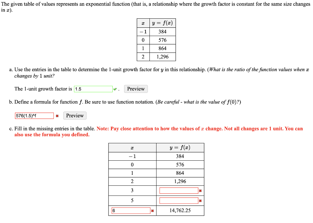 Solved The Given Table Of Values Represents An Exponential Chegg