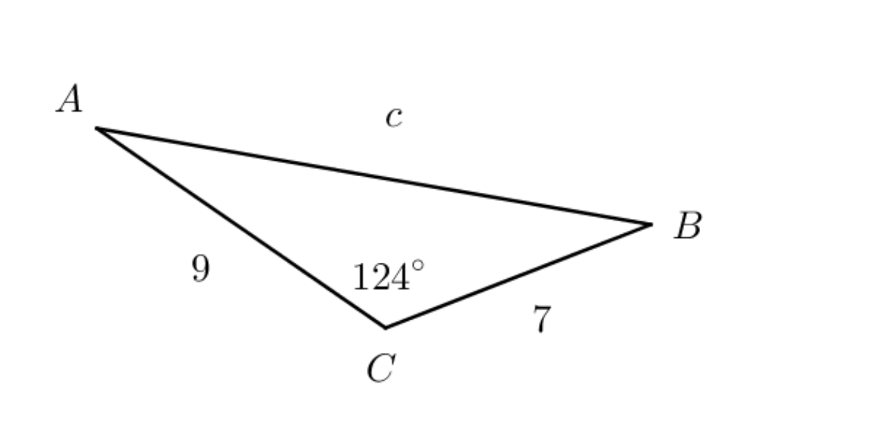 Solved Triangle ABC shown below has m∠C=124∘, a=7, and b=9. | Chegg.com