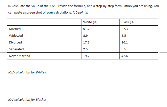 Solved 6. Calculate the value of the IQV. Provide the | Chegg.com