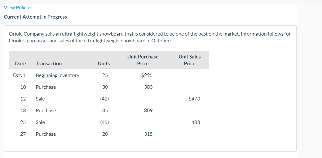 Solved View Policies Current Attempt in Progress Oriole | Chegg.com