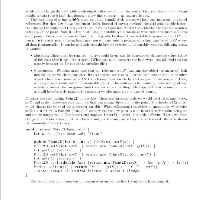 Solved Implementing an Immutable Data Type Summary: Using | Chegg.com