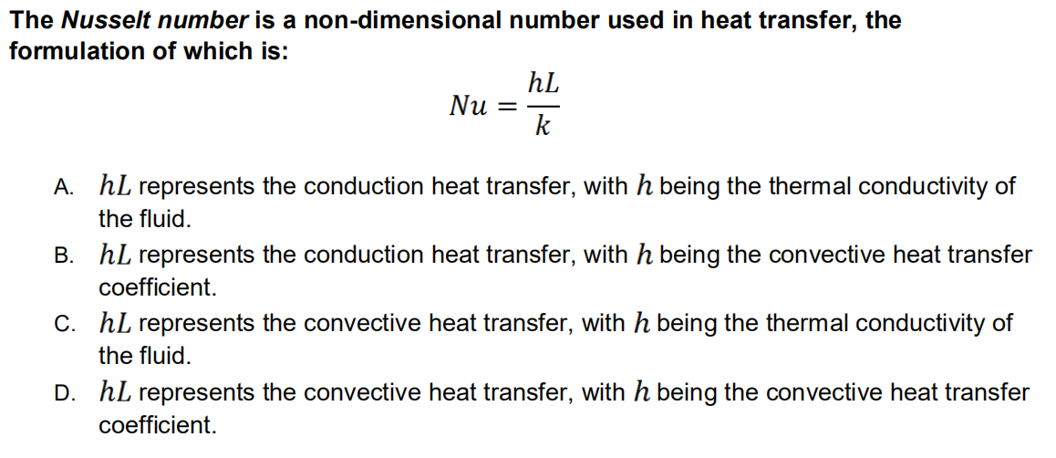 Solved The Nusselt number is a non-dimensional number used | Chegg.com