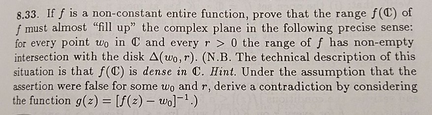 Solved 8.33. If f is a non-constant entire function, prove | Chegg.com