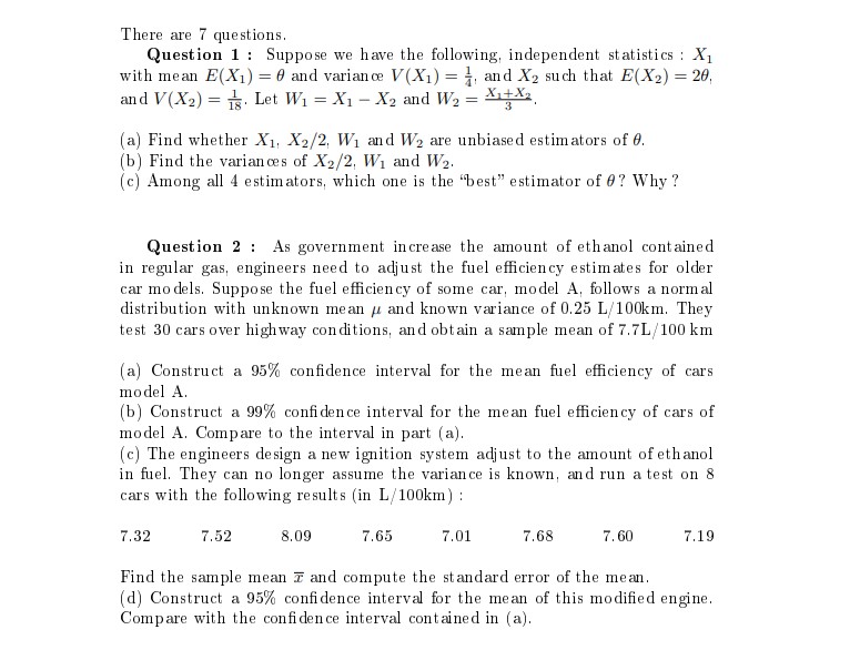 Solved There are 7 questions. Question 1 : Suppose we have | Chegg.com