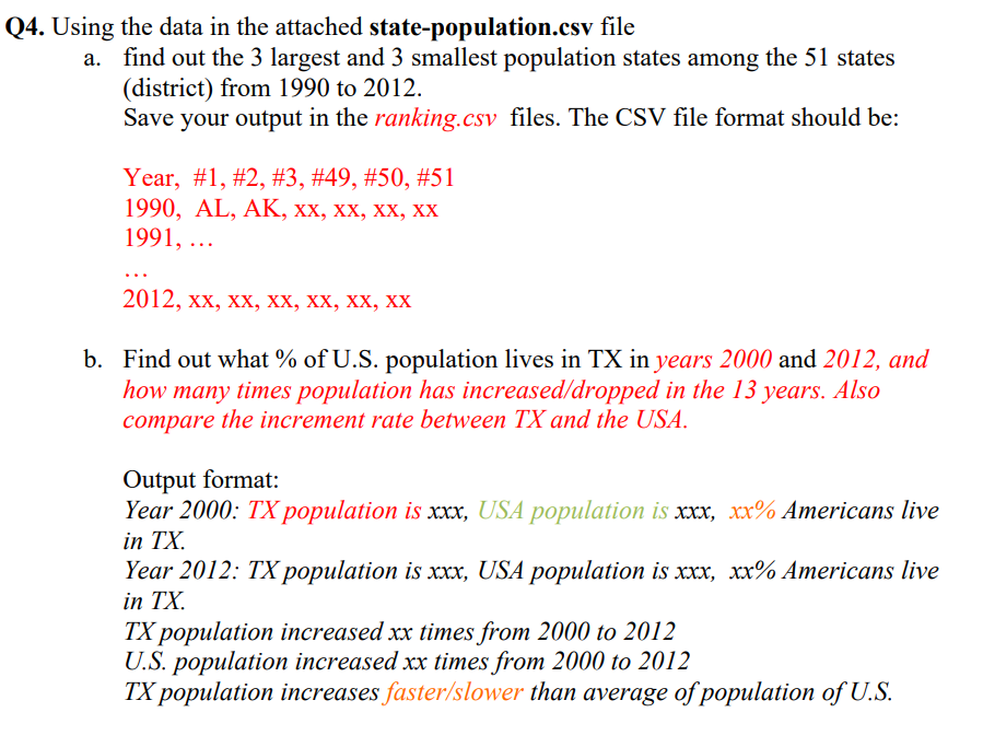 Jsing the data in the attached state-population.csv | Chegg.com