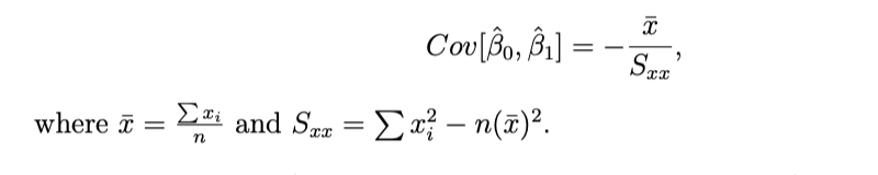 Solved Cov[β^0,β^1]=−Sxxxˉ xˉ=n∑xi and Sxx=∑xi2−n(xˉ)2. | Chegg.com