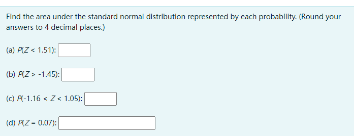 Solved Find the area under the standard normal distribution | Chegg.com