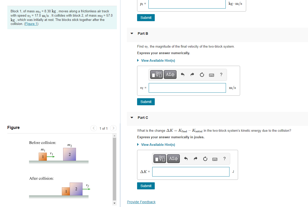 Solved Block 1 , of mass m1=8.30 kg, moves along a | Chegg.com