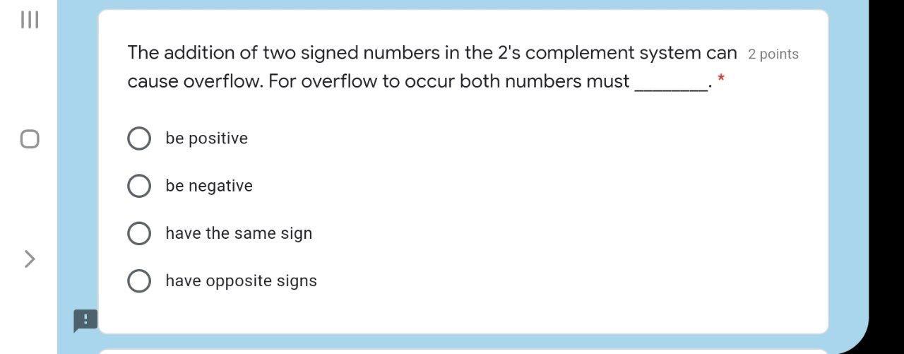 Solved The addition of two signed numbers in the 2's | Chegg.com
