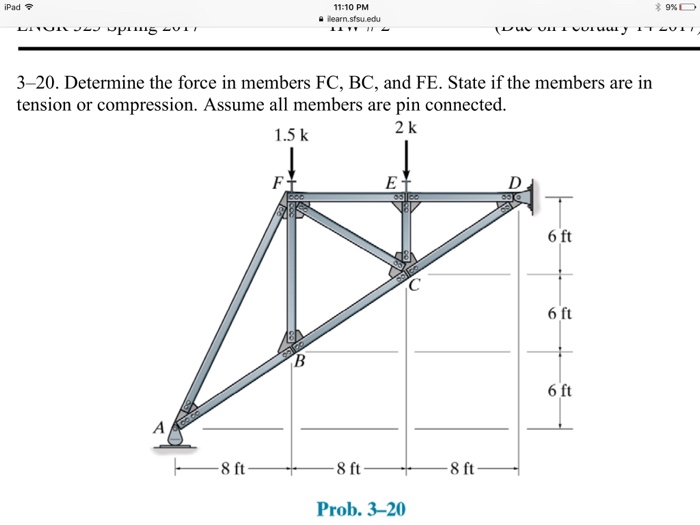 Solved Determine the force in members FC, BC, and FE. State | Chegg.com