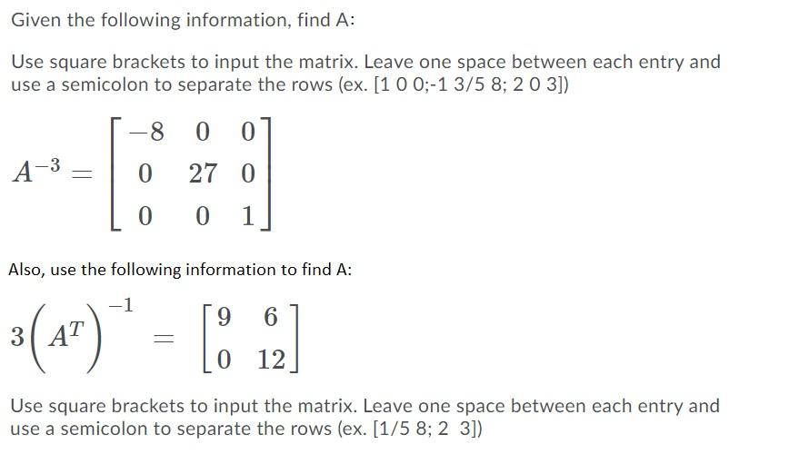 Solved Given the following information, find A: Use square | Chegg.com