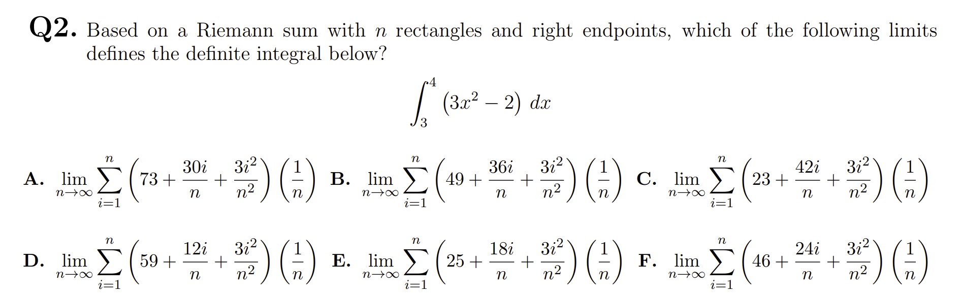 Solved Q2. Based on a Riemann sum with n rectangles and | Chegg.com