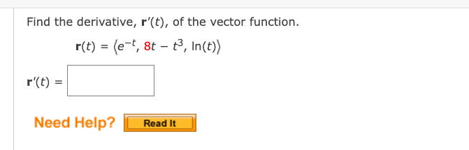 Solved Find the derivative, r′(t), of the vector function. | Chegg.com