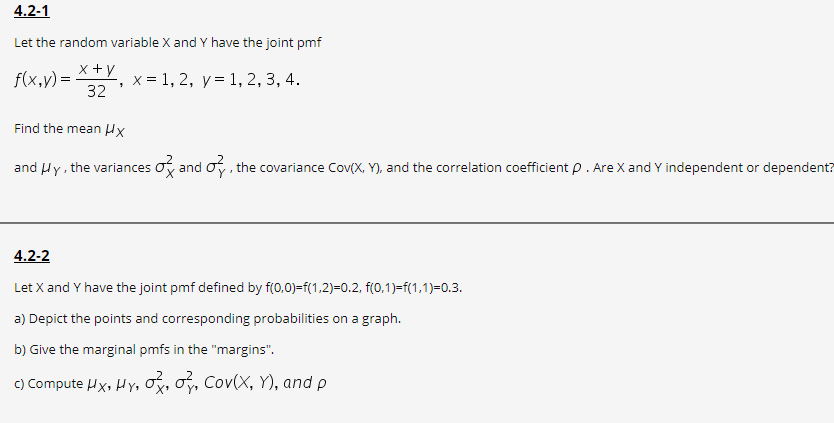 Solved 4.2-1 Let the random variable X and Y have the joint | Chegg.com