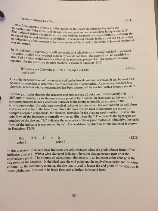 Volumetrie Analysis Prelaboratory Assignment Name and | Chegg.com