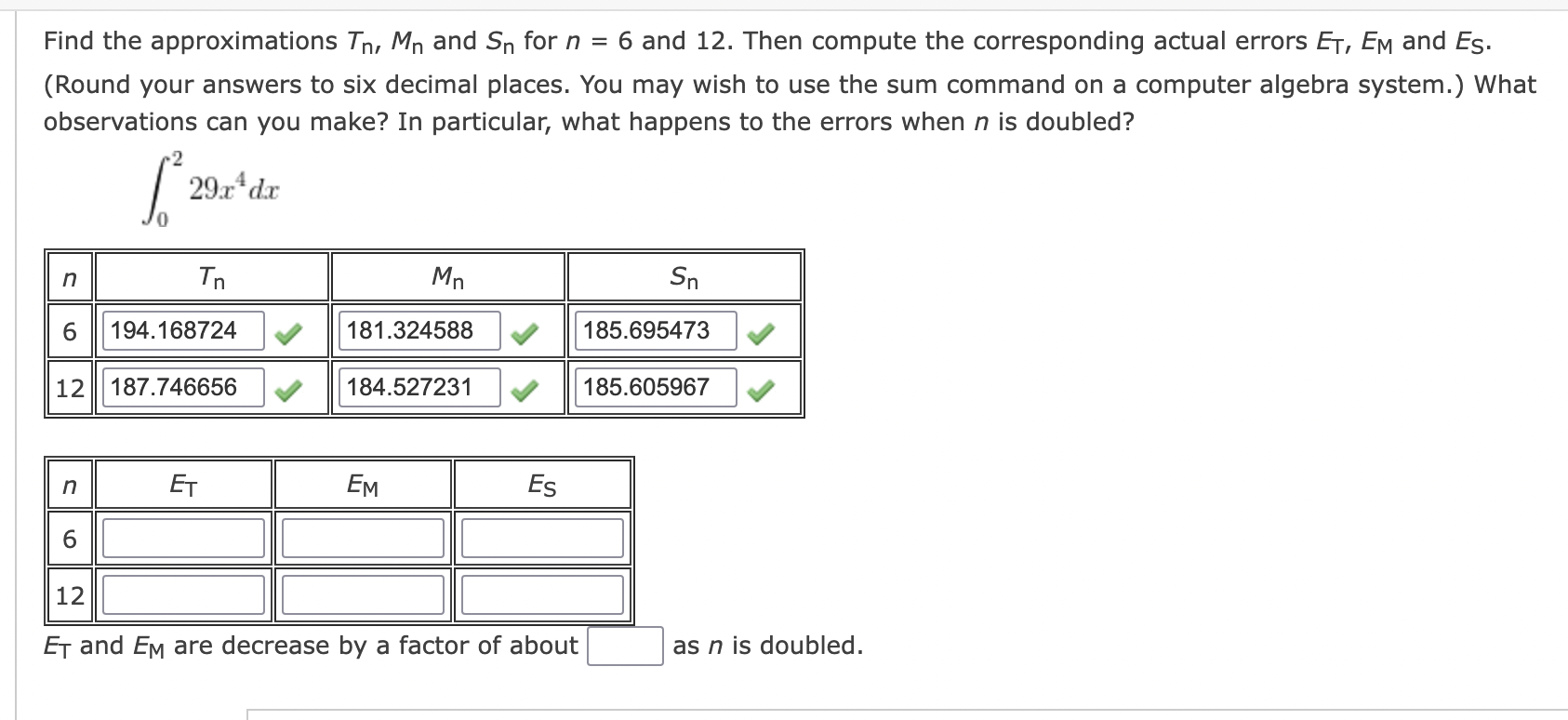 Solved Find the approximations Tn,Mn and Sn for n=6 and 12. | Chegg.com