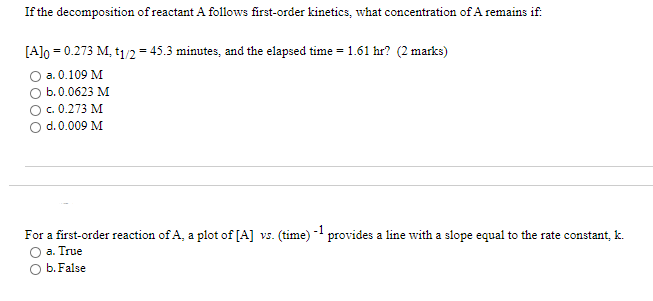 Solved If the decomposition of reactant A follows | Chegg.com
