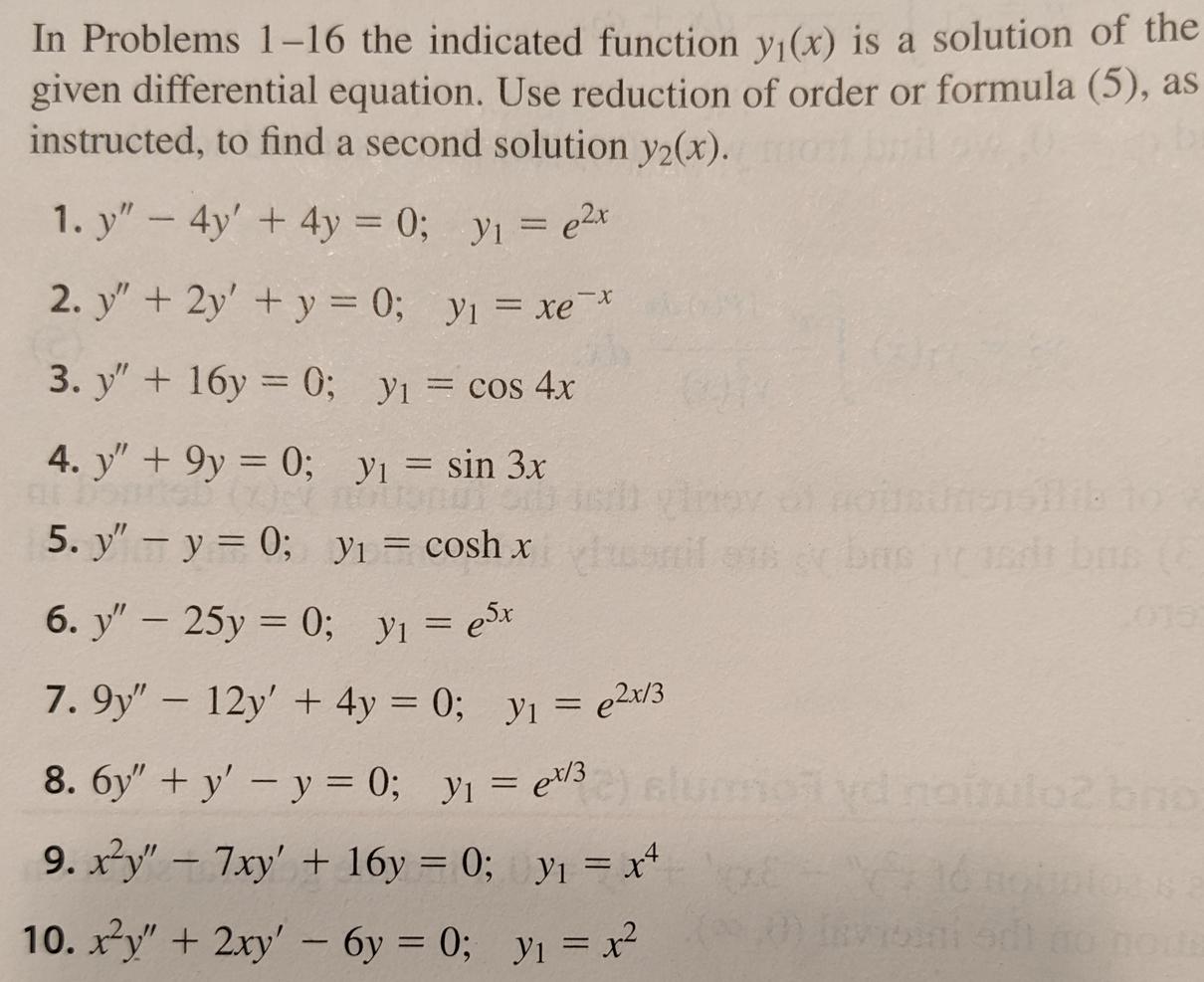 Solved In Problems 1−16 the indicated function y1(x) is a | Chegg.com