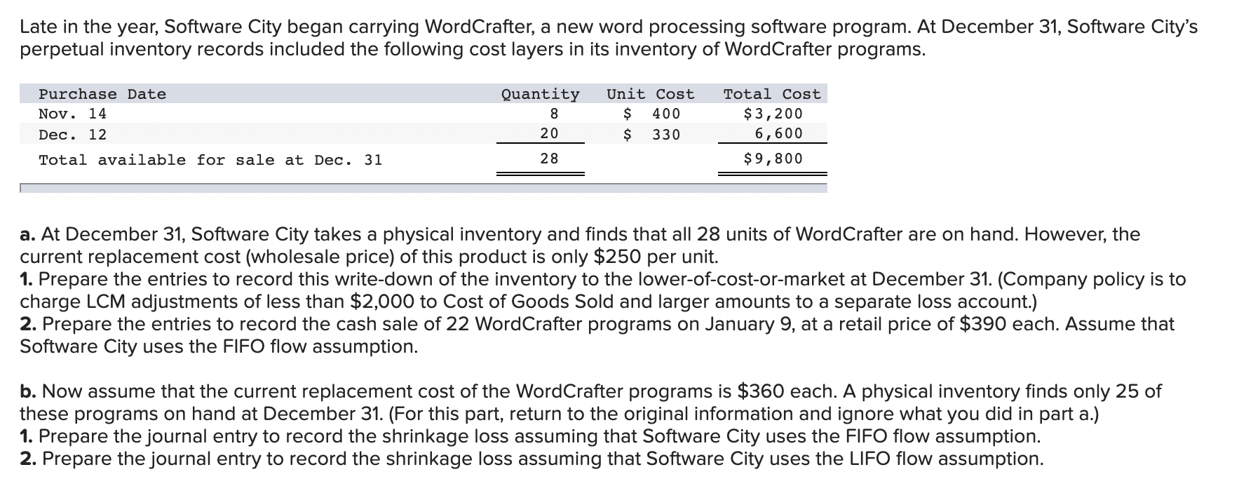 Solved Late in the year, Software City began carrying | Chegg.com